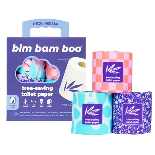 Bim Bam Boo Bamboo Toilet Paper 2 Ply - 8 Double Rolls, 320 Sheets per ...
