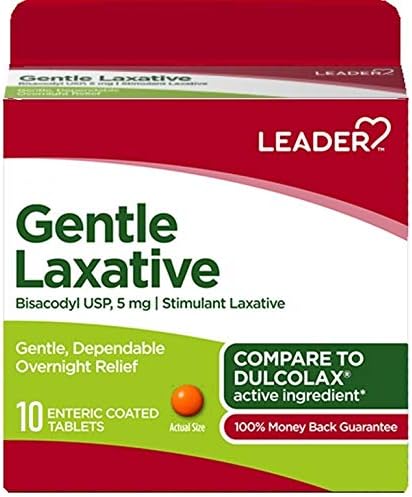 Leader Gentle Laxative, Bisacodyl USP 5 mg, 10 Enteric Coated Tablets ...