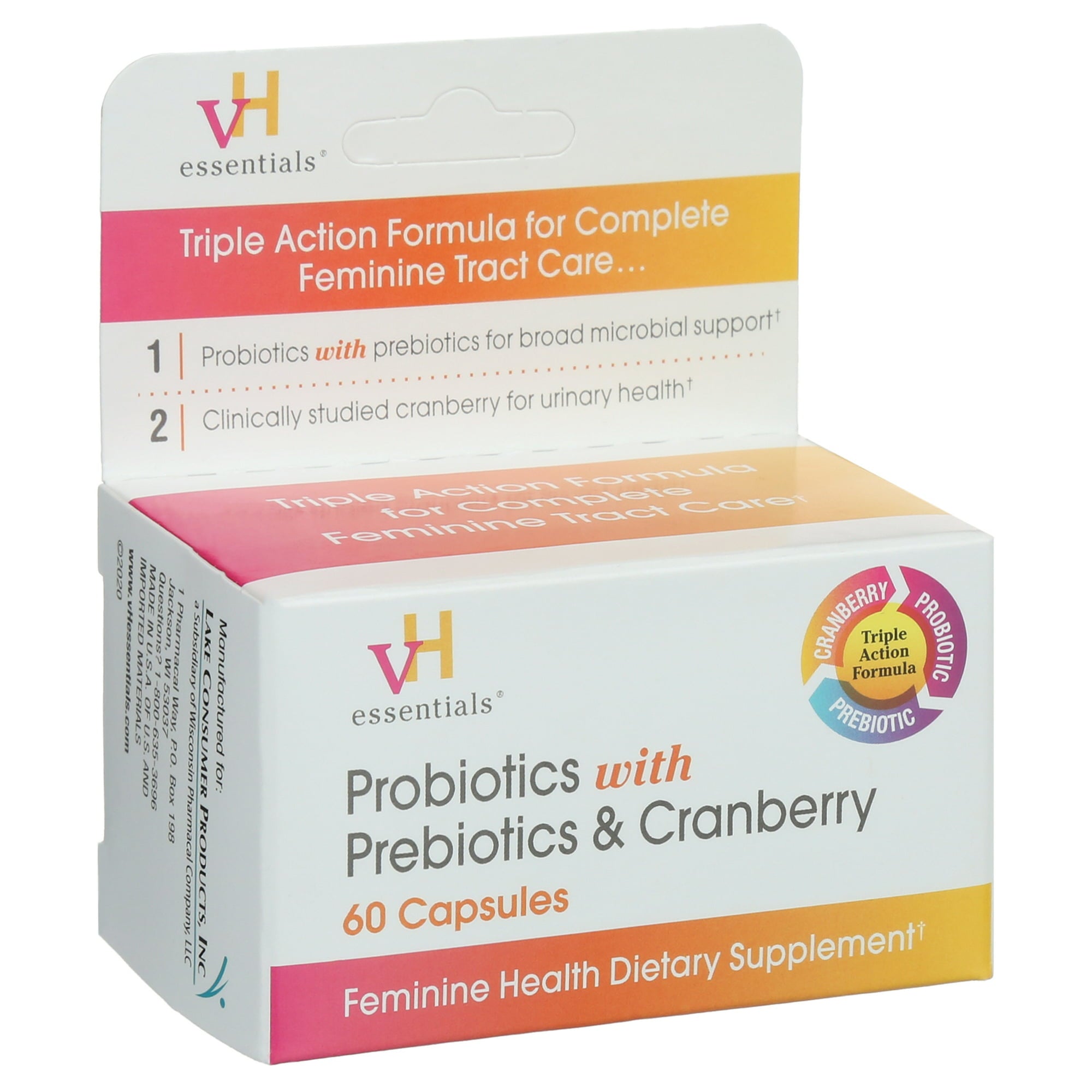 VH esenciales probióticos con prebióticos y Cranberry 60 Cápsulas ...