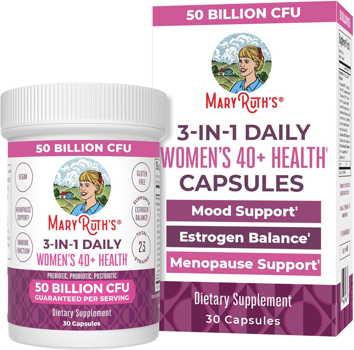 Mary Ruth's Organics 3-in-1 Daily Health 40+ Probiotics for Women | Cl ...
