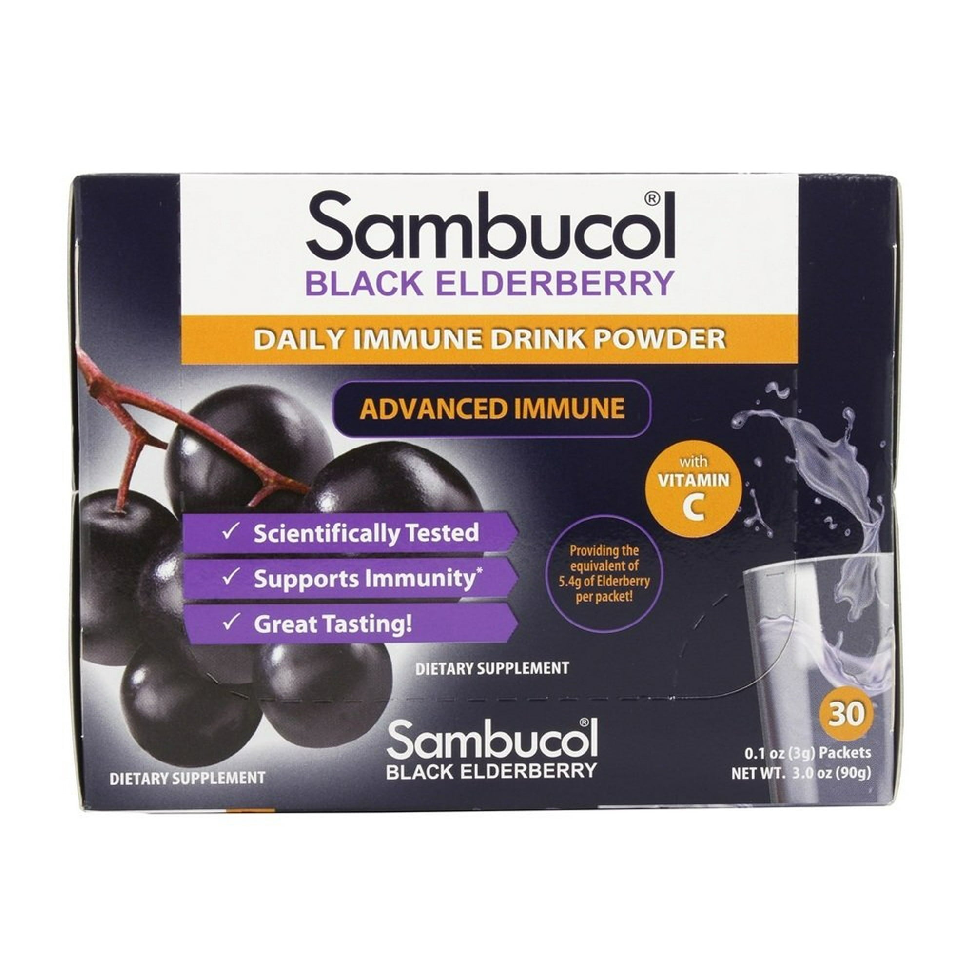 Sambucol Black Elderberry Advanced Immune Vitamin Powder 30 packs ...