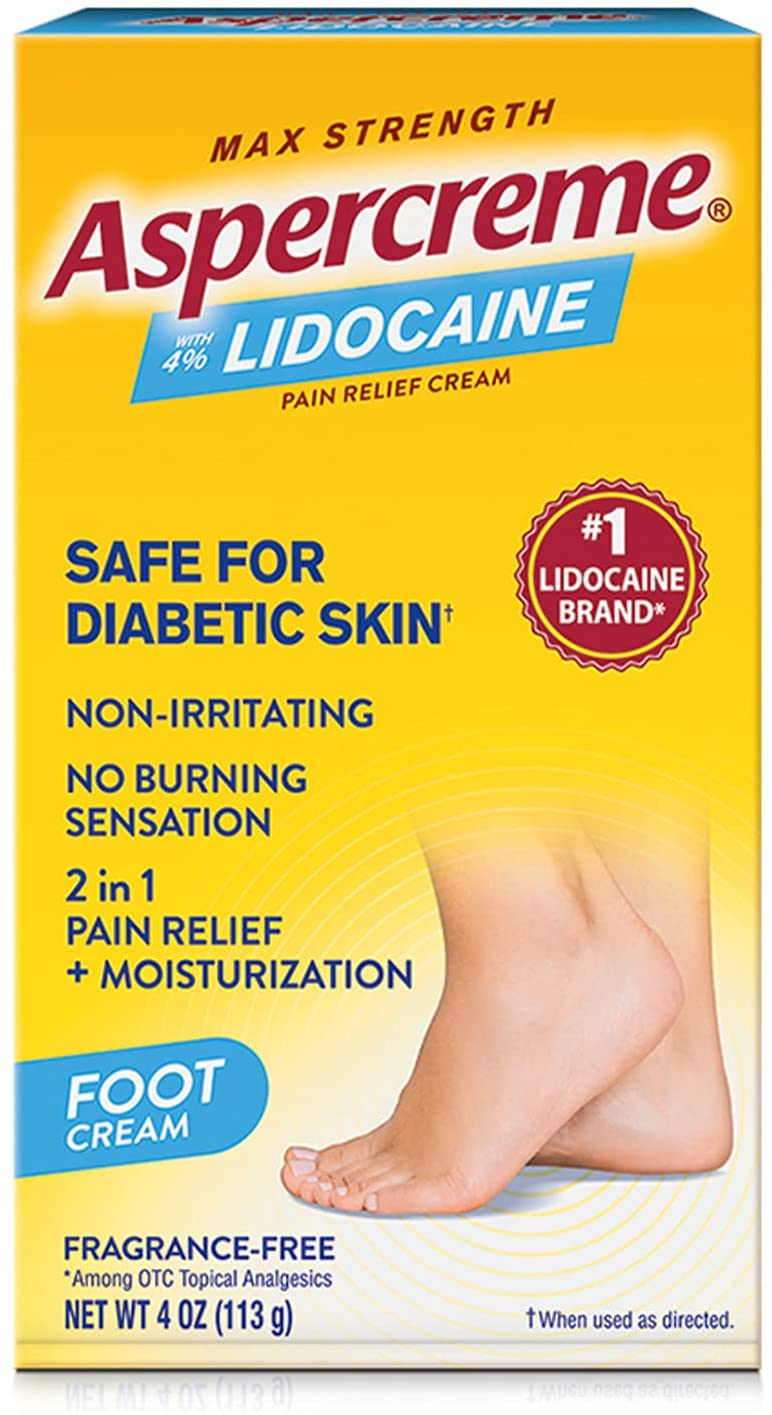Aspercreme Odor Free Max Strength Lidocaine Foot Pain Relief Creme, 4 ...